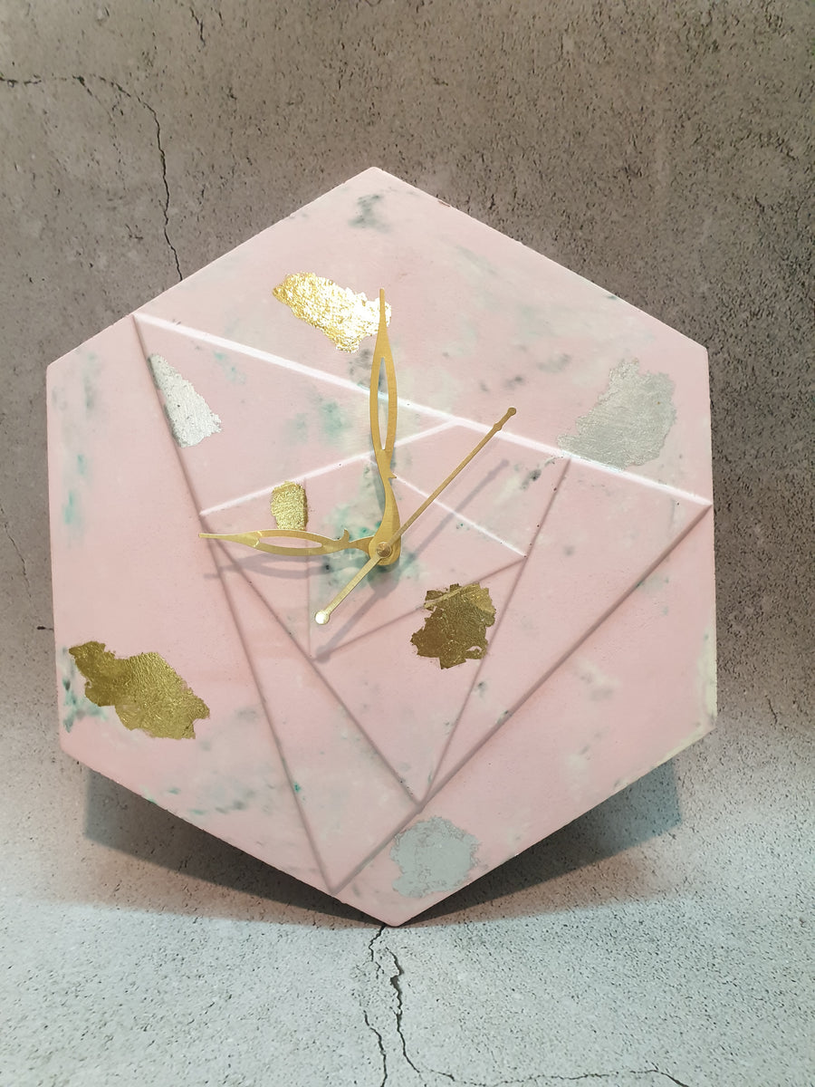 Lux 12" Hexa Clock - Pink Gold & Silver – Yours Concretely