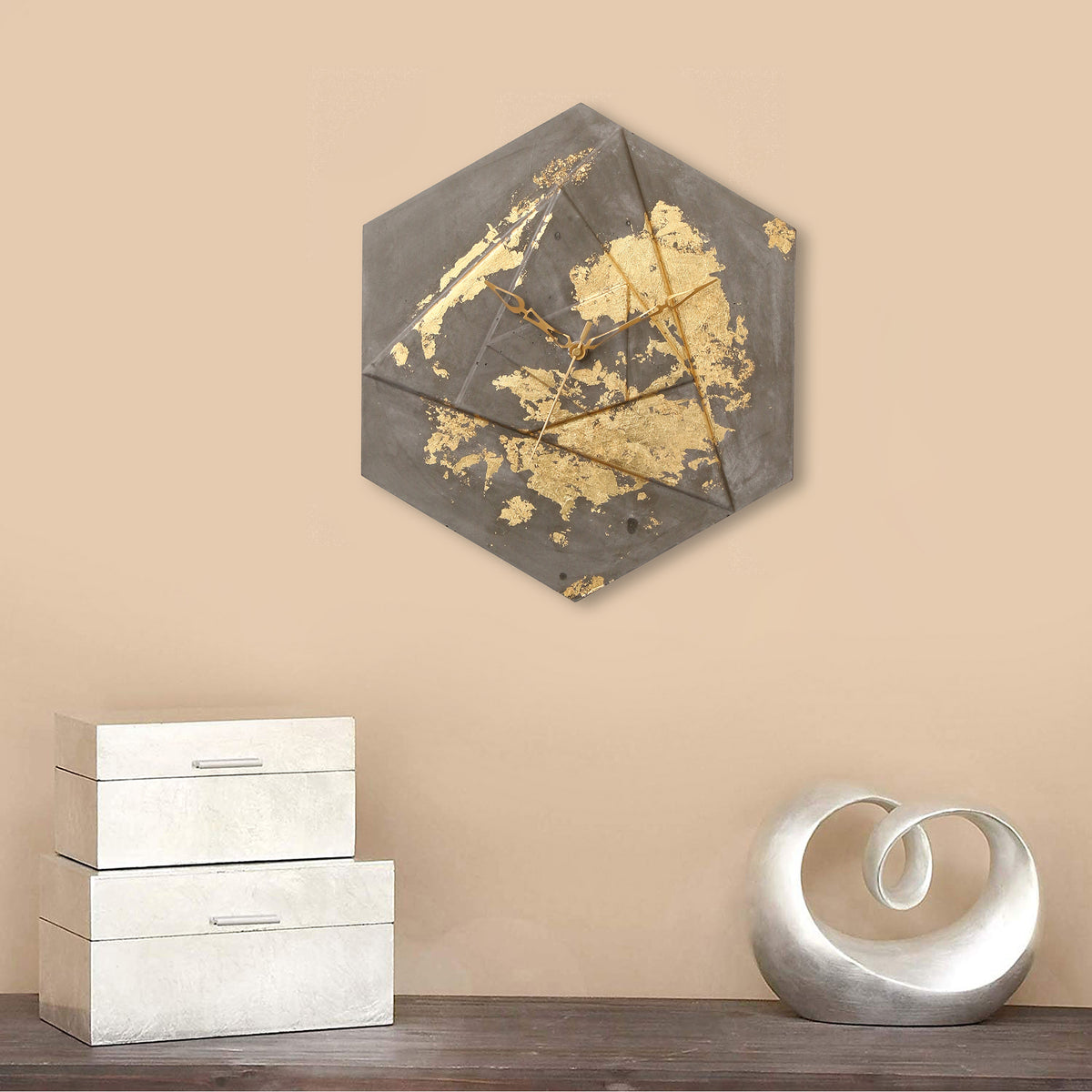 Lux 12" Hexa Clock - Gold & Grey – Yours Concretely